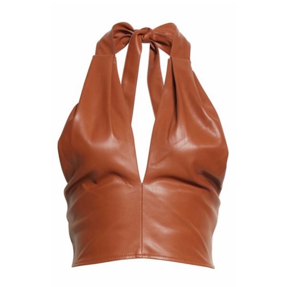 STAUD | Tops | Staud Vegan Leather Keyhole Twist Front Open Back Halter ...